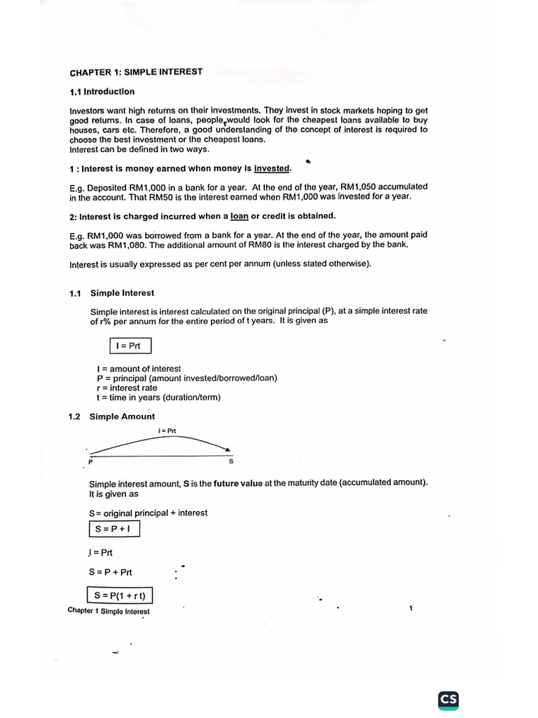 Chapter 1 Simple Interest | PDF