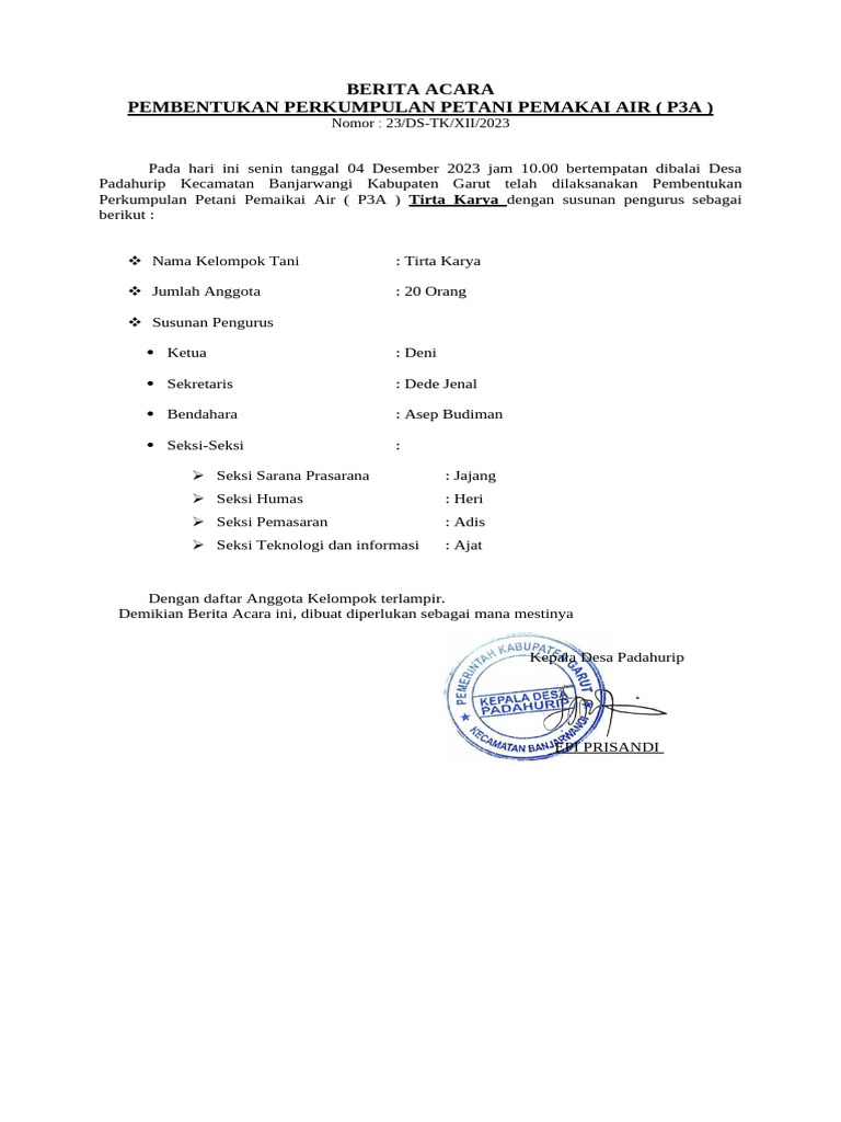 Ba Pembentukan P3a Tirta Karya | PDF