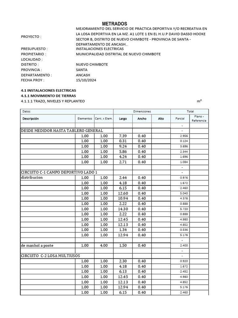Metrados - Electricas2 | PDF
