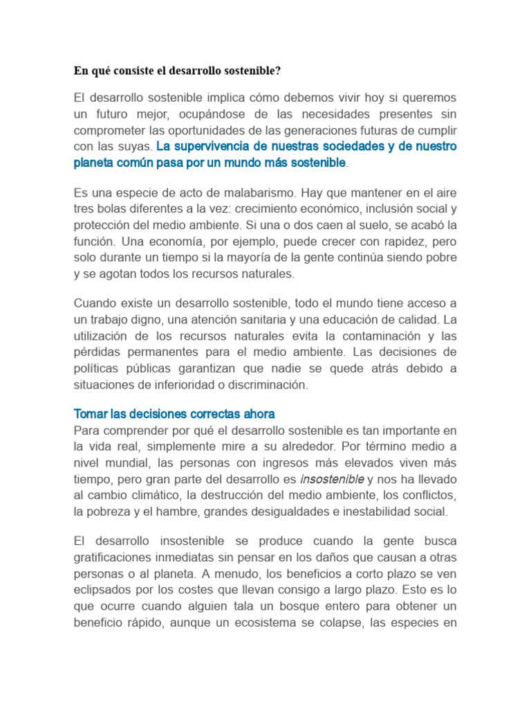 El Desarrollo Sostenible | PDF | Desarrollo sostenible | Sustentabilidad