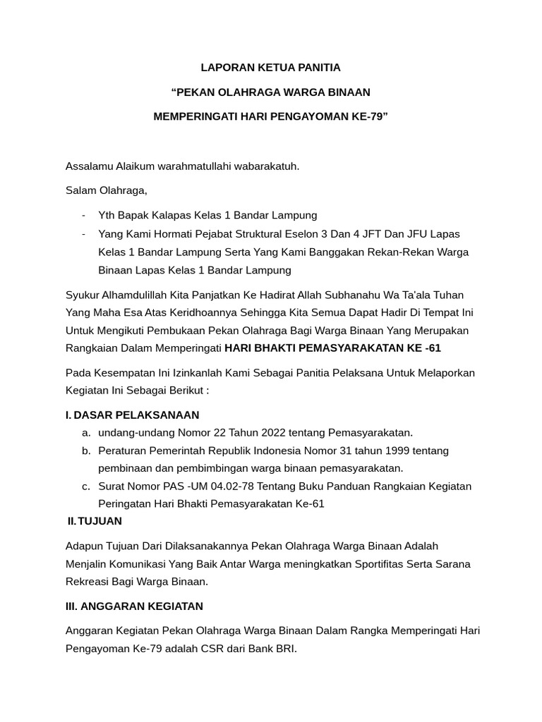 Laporan Ketua Panitia Porsenap | PDF