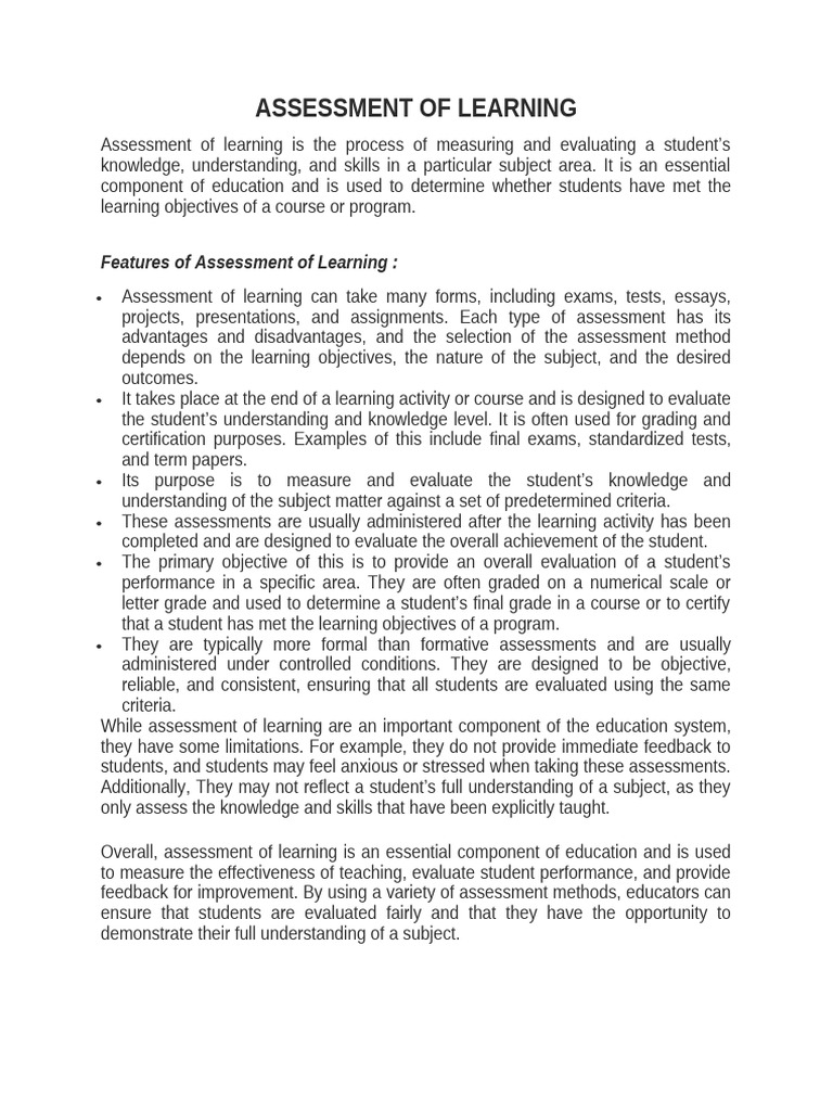 6 Assessment of Learning - 1 Page | PDF | Educational Assessment ...