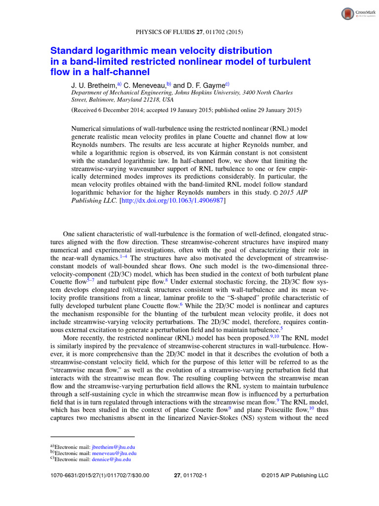 2015 - POF - Standard Logarithmic Mean Velocity Distribution N A Band ...