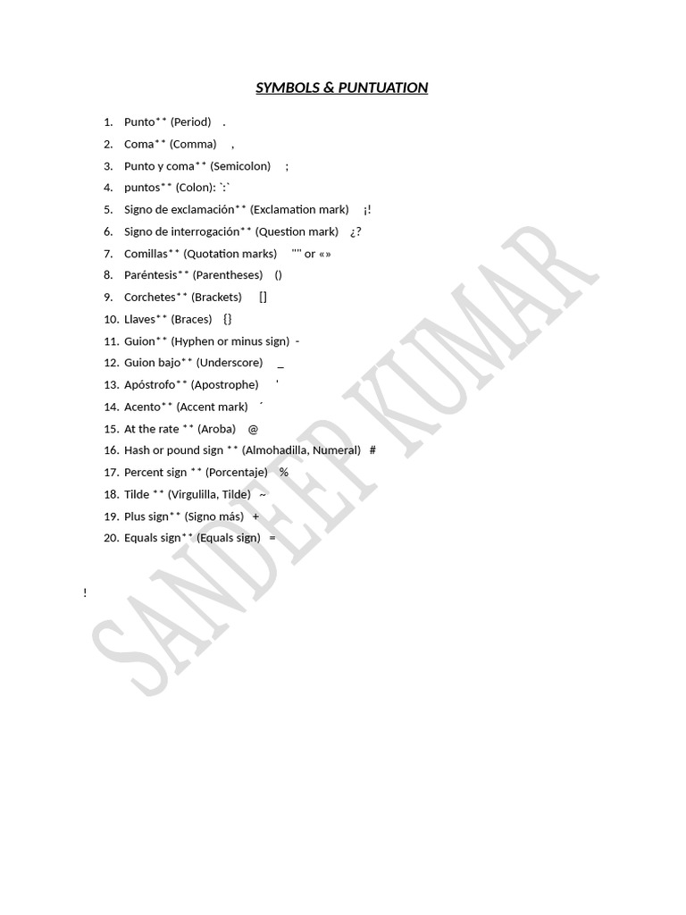 Symbols & Puntuations | PDF