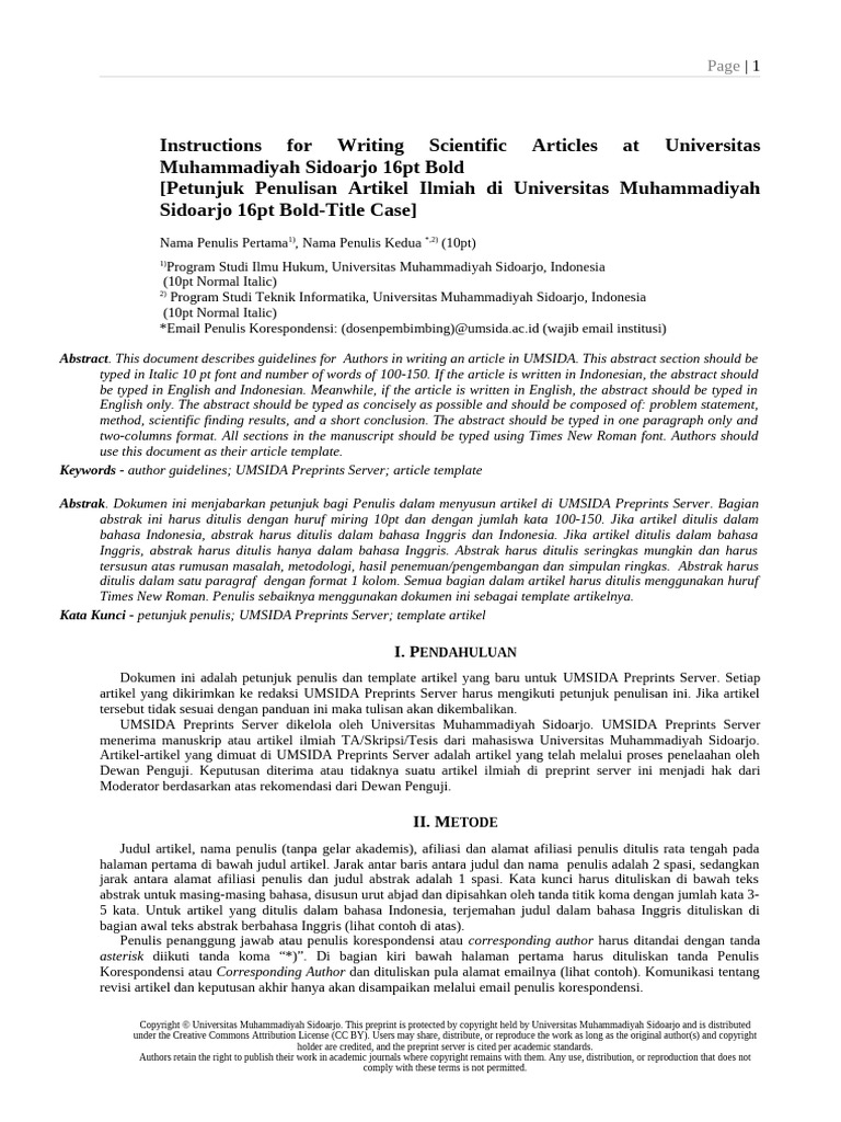 Template Karya Tulis Ilmiah Mahasiswa UMSIDA | PDF