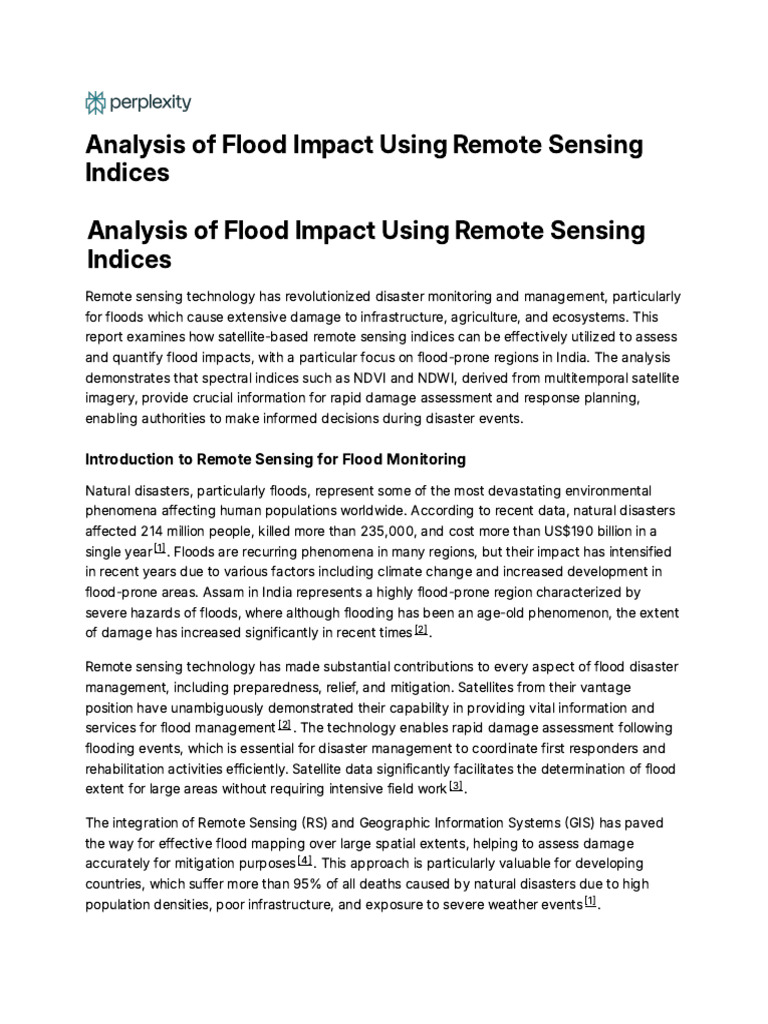 Analysis of Flood Impact Using Remote Sensing Indi | PDF | Flood ...
