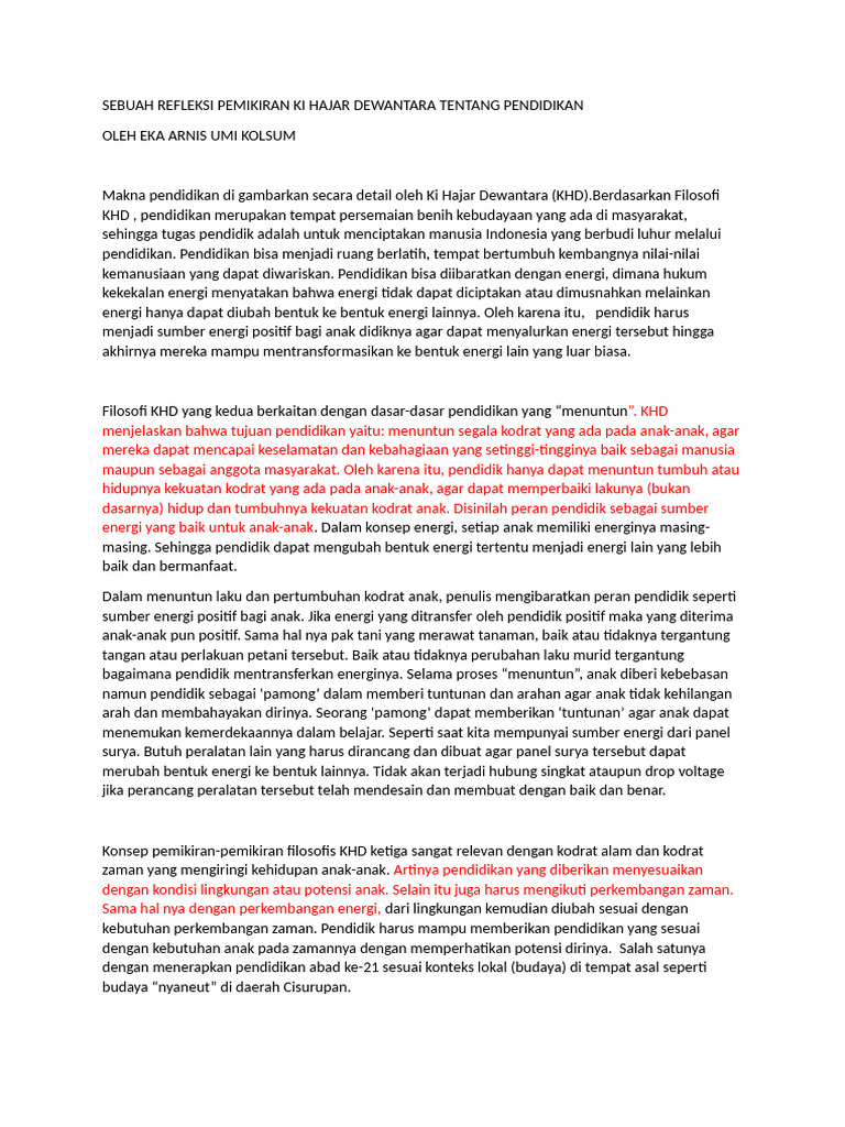 Sebuah Refleksi Pemikiran Ki Hajar Dewantara Tentang Pendidikan | PDF