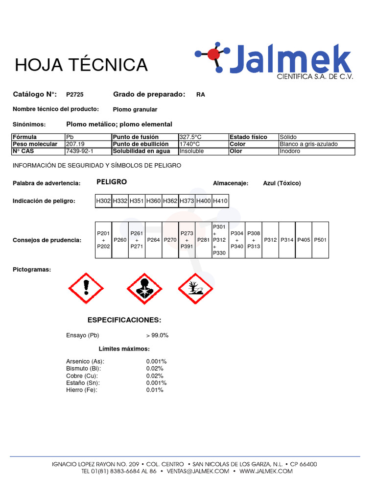 Plomo Granular 298 | PDF