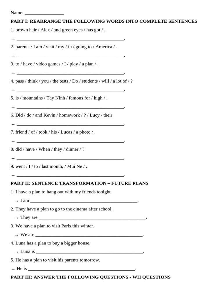 English Sentence Structure Exercises | PDF | Transport
