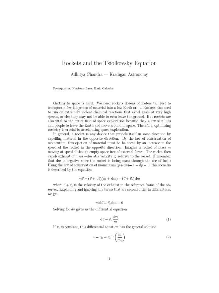 Rockets and The Tsiolkovsky Equation | PDF | Rocket | Force