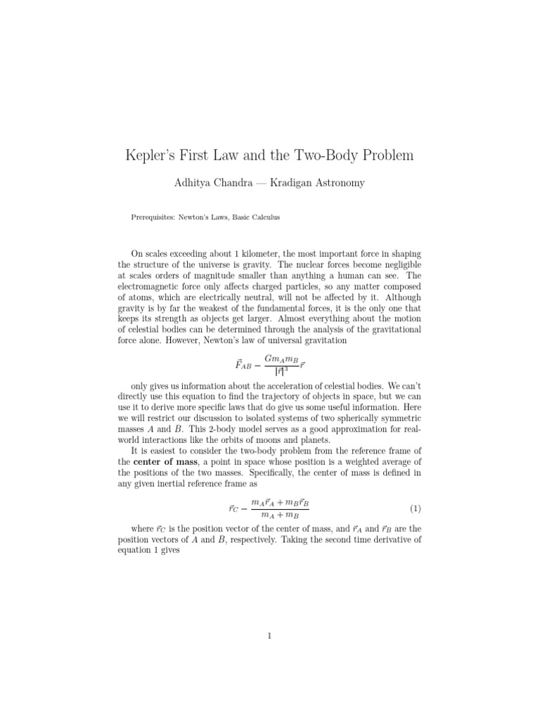 Kepler's First Law and The Two-Body Problem | PDF | Force | Orbit
