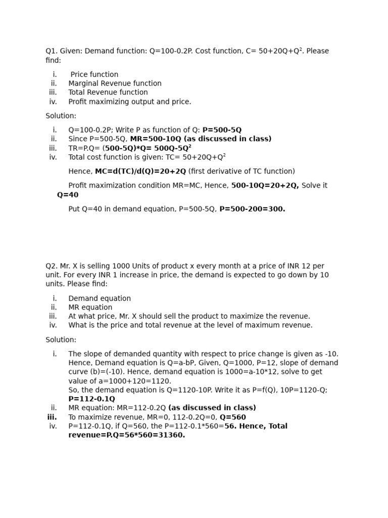 Module 2. Practice Questions Shared AR MR TR 1 | PDF | Economic Equilibrium | Demand