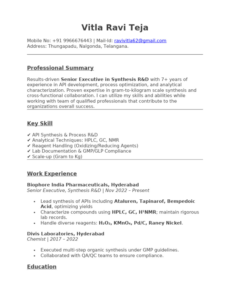 Teja Resume Draft | PDF