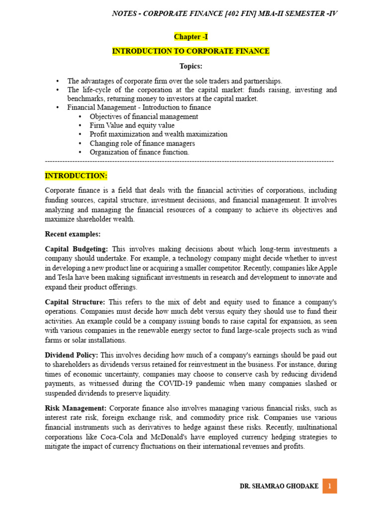 Introduction to Corporate Finance | PDF | Equity (Finance) | Partnership
