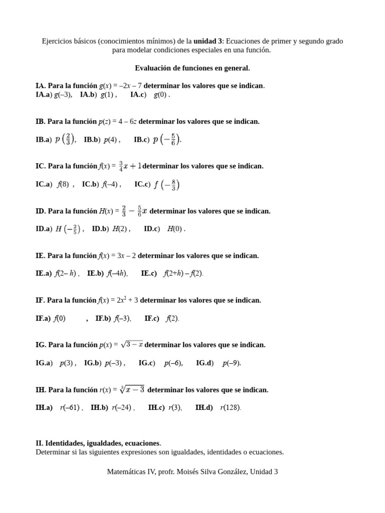 Ejercicios Curso Mat4 Uni 3 | PDF | Ecuaciones | Álgebra