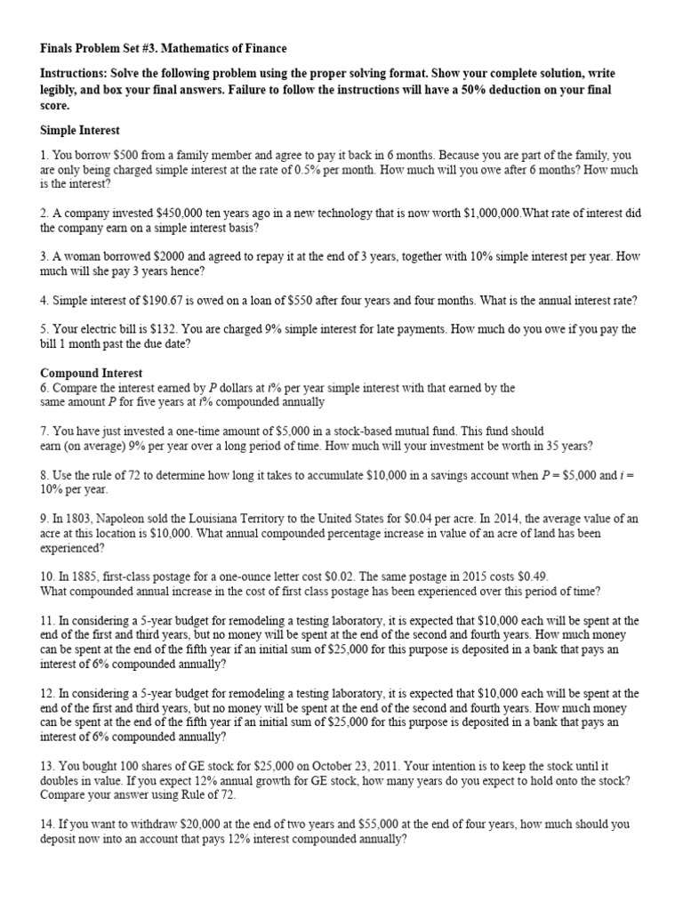 Finals Problem Set3. Mathematics of Finance | PDF | Interest | Interest ...