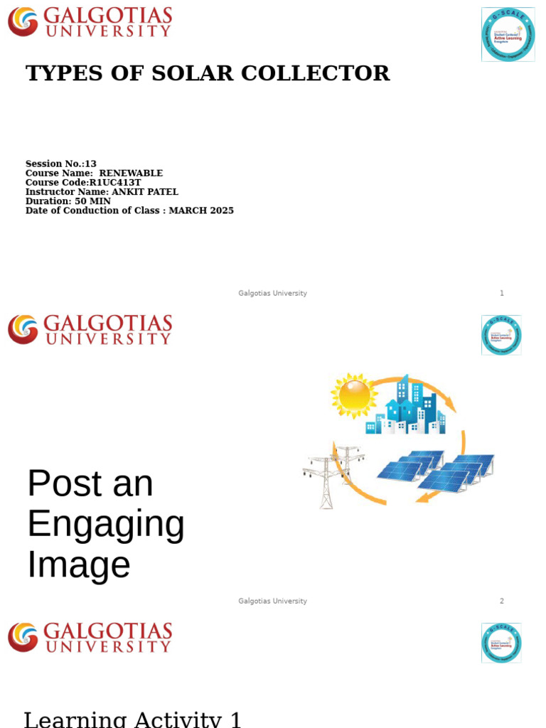 Lecture 13 Types of Collector | PDF | Renewable Resources | Equipment