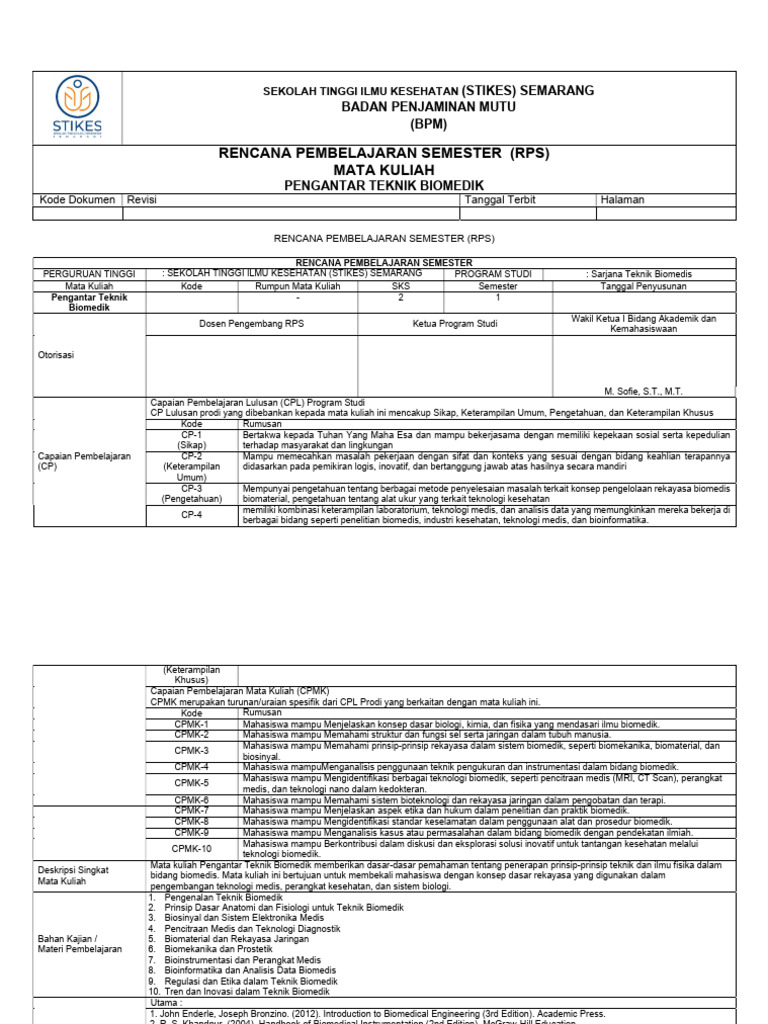 RPS Pengantar Teknik Biomedik | PDF