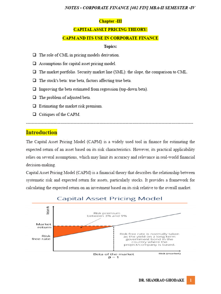 CAPITAL ASSET PRICING THEORY: CAPM AND ITS USE IN CORPORATE FINANCE ...