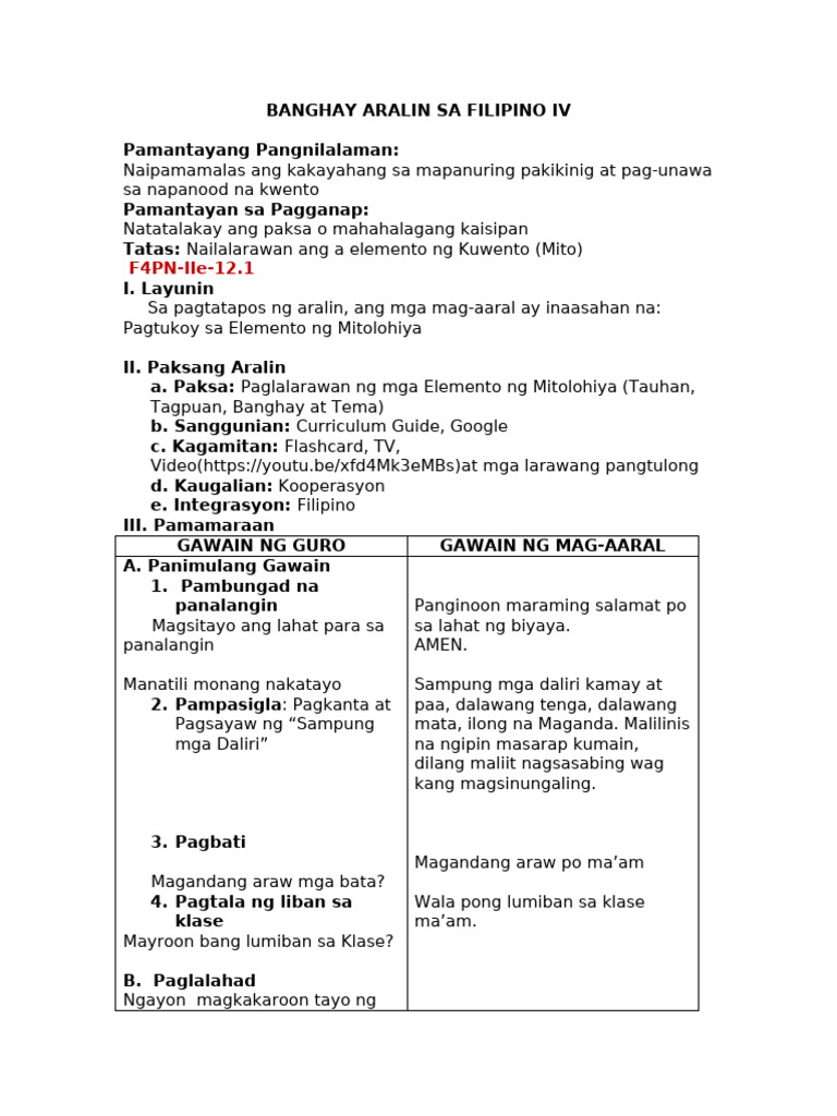 BANGHAY-ARALIN-SA-FILIPINO-IV | PDF