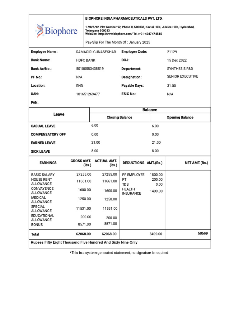 Payslip_January_2025 | PDF | Labor | Public Finance