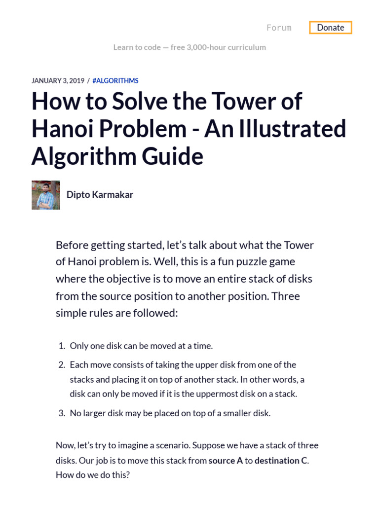 How To Solve The Tower of Hanoi Problem - An Illustrated Algorithm Guide | PDF | Time Complexity ...