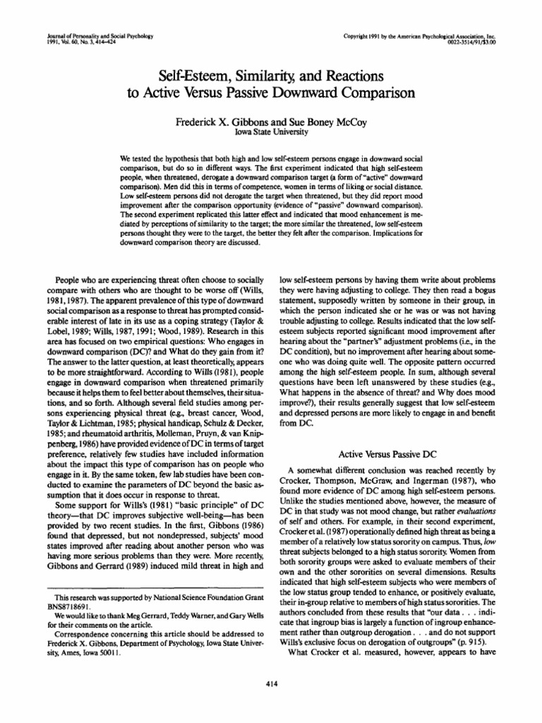 Fersus Passive Downward Comparison | PDF | Self Esteem | Mood (Psychology)