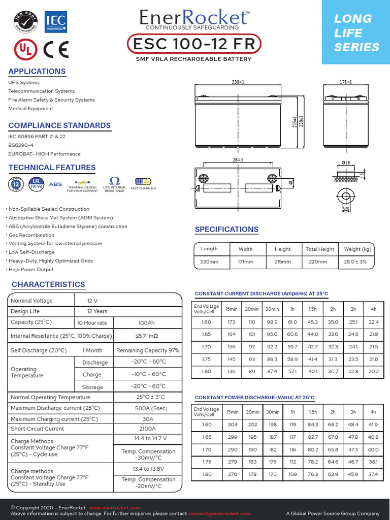 EnerRocket ESC 100-12 FR | PDF | Volt | Electricity