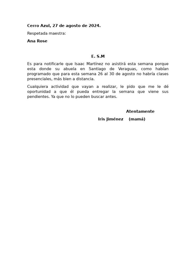 Notificación de ausencia escolar de Isaac | PDF