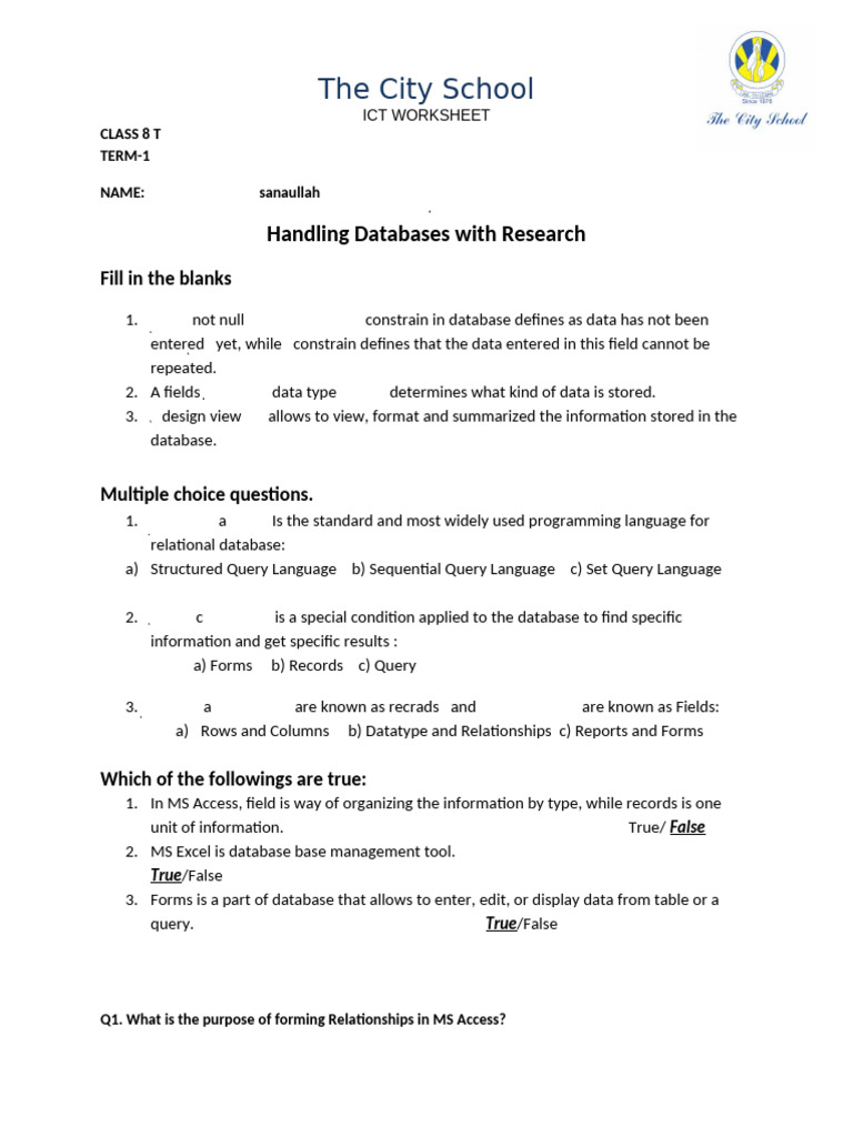 class 8 Handling Databases with Research | PDF