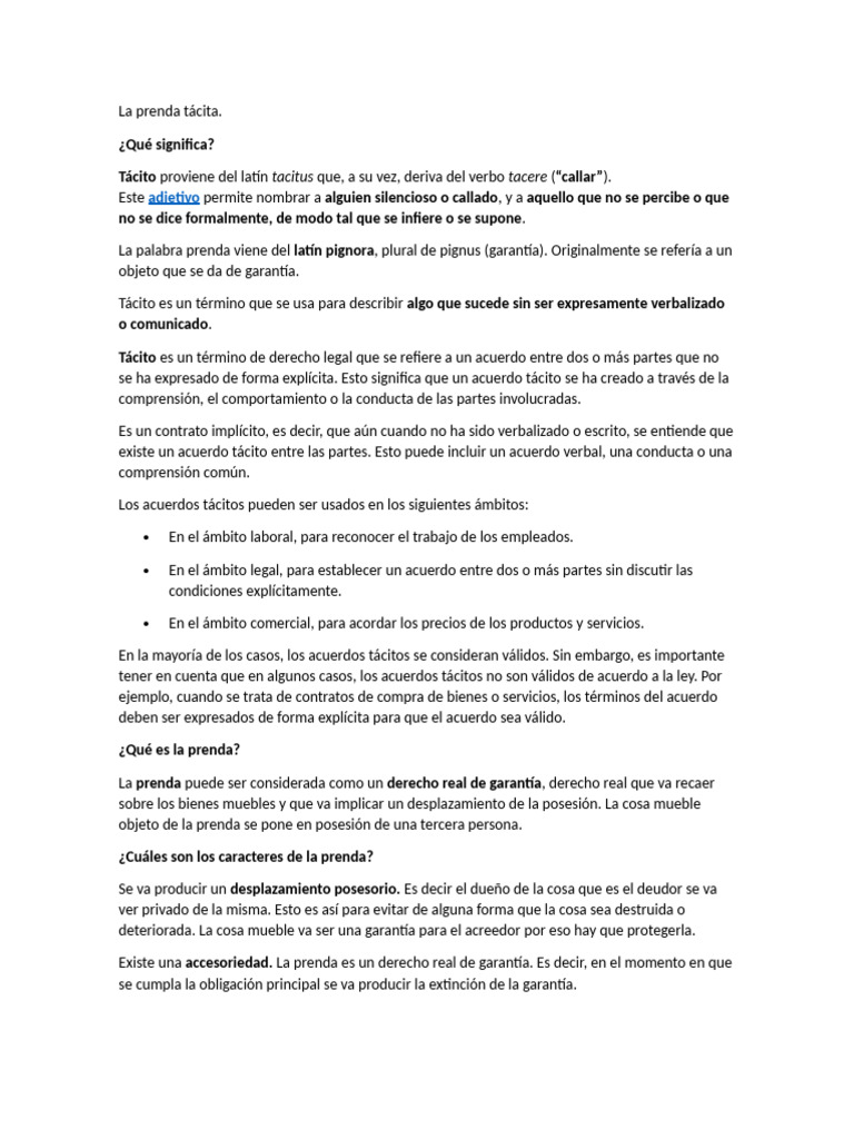 Definición de prenda tácita | PDF | Pagos