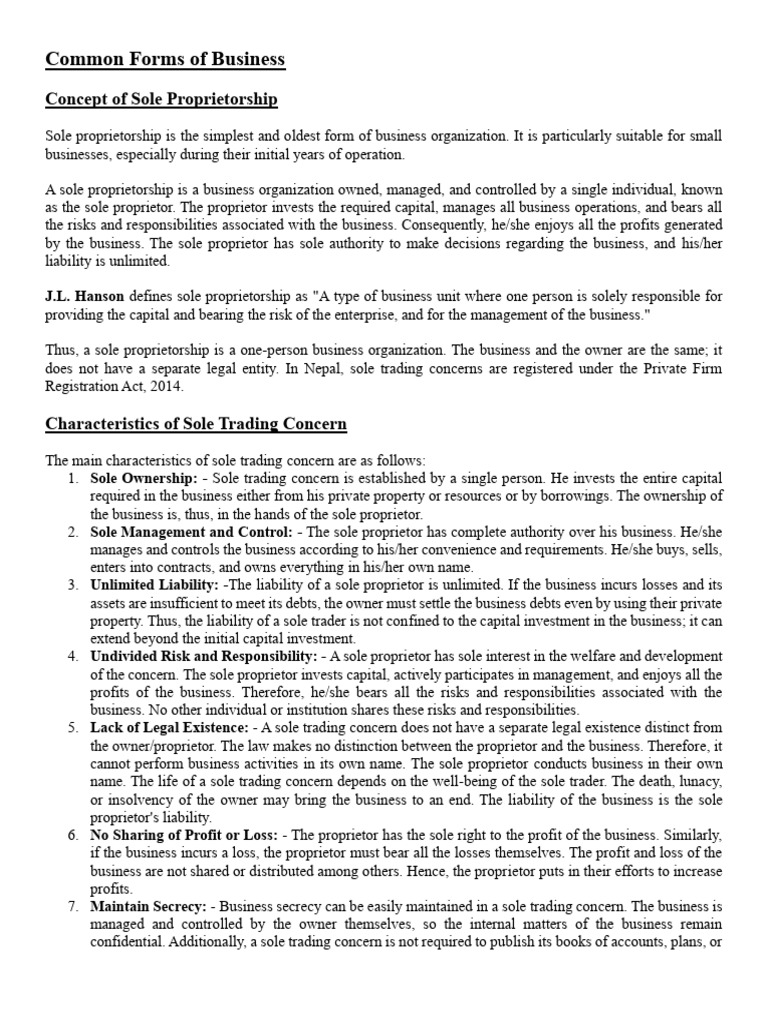 Different Forms of Business Organization | PDF | Partnership | Sole Proprietorship