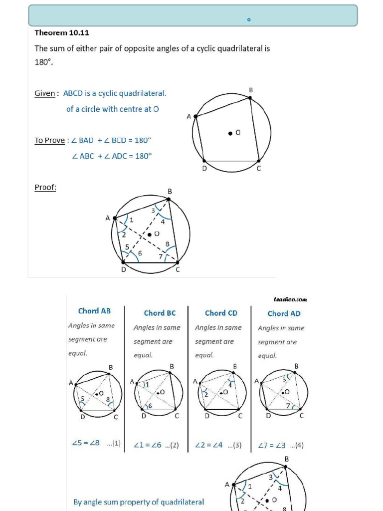 The Sum of Either Pair of Opposite Angles Od A Cyclic Quadrilateral Is ...