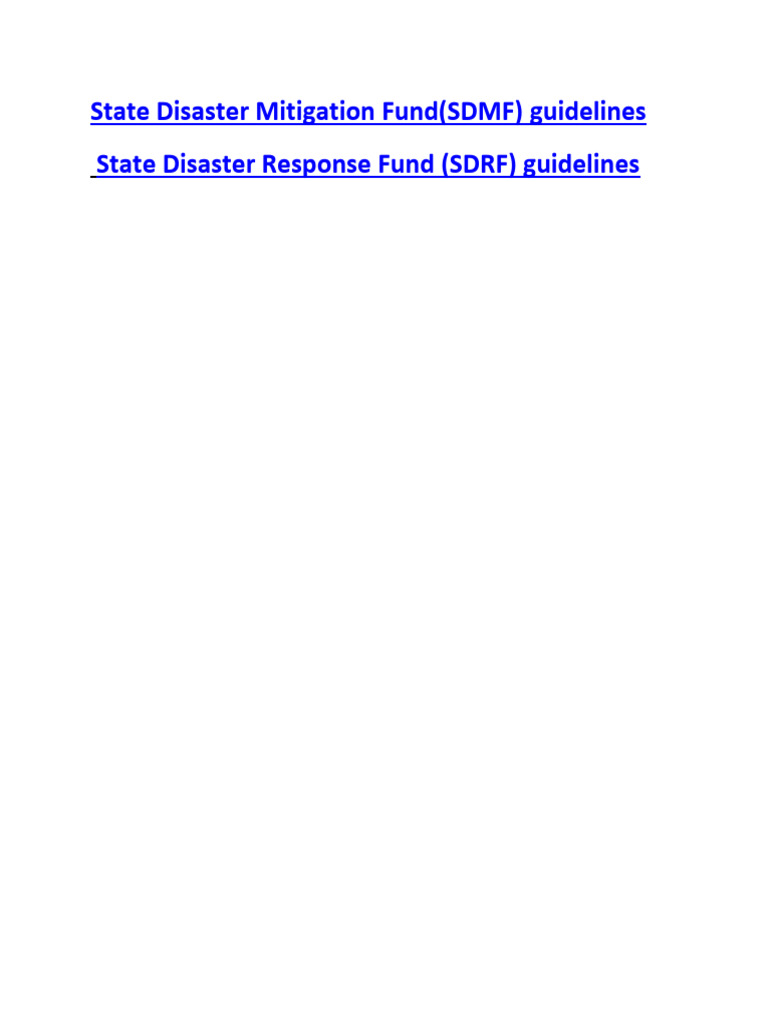State Disaster Mitigation Fund (SDMF) & Response Fund (SDRF) Guidelines | PDF