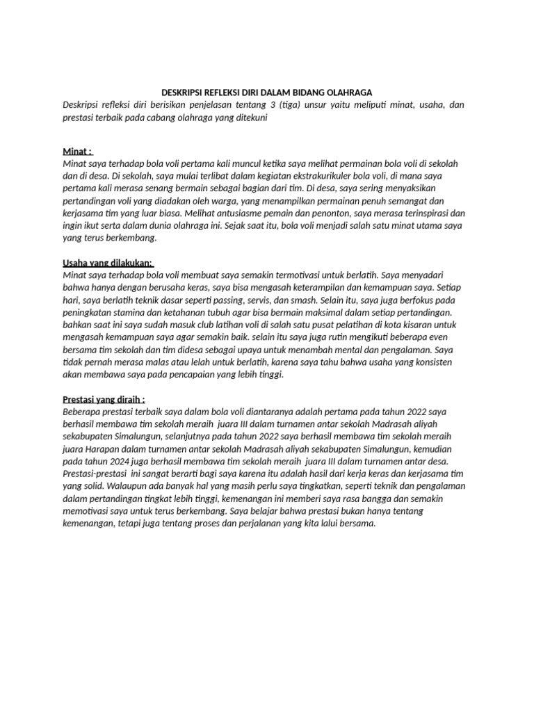 Template Deskripsi Refleksi Diri Dalam Bidang Olahraga (2025) | PDF