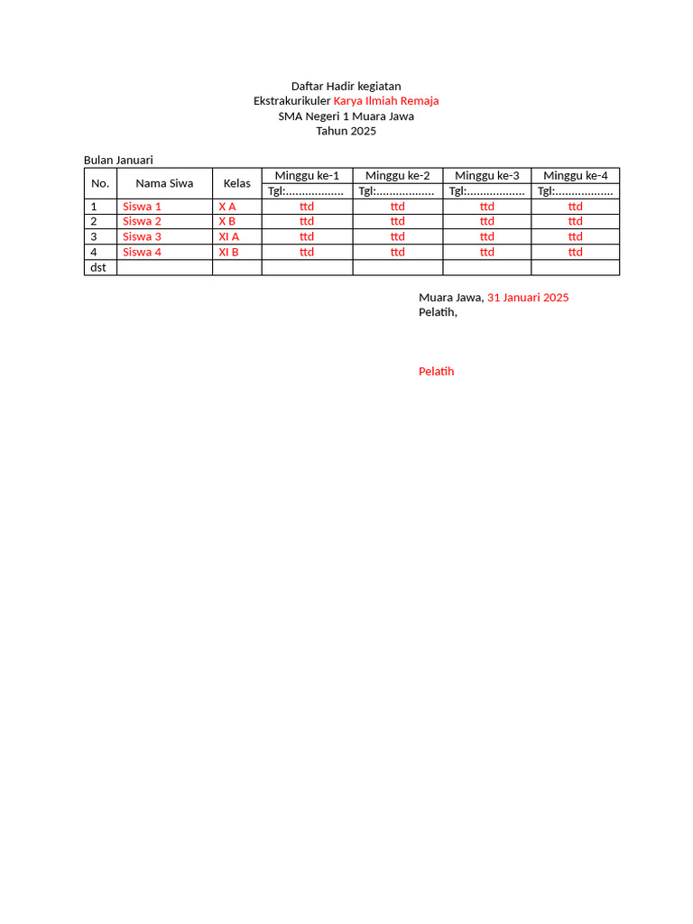 Contoh Laporan Ekskul | PDF