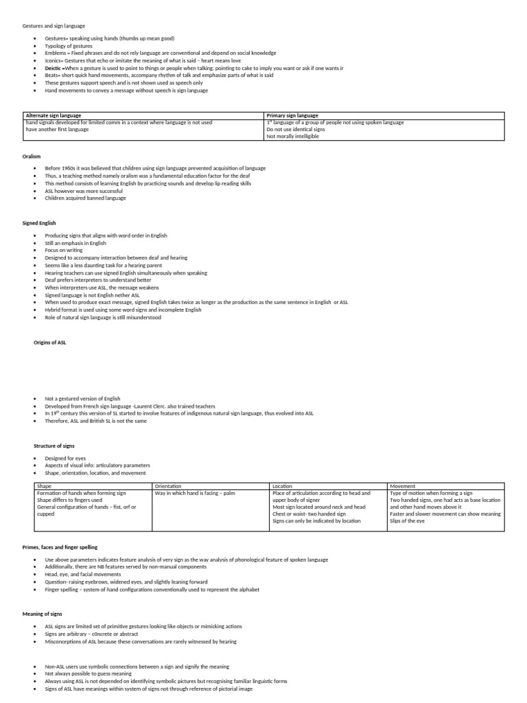Gestures and Sign Language | PDF | American Sign Language | Sign Language