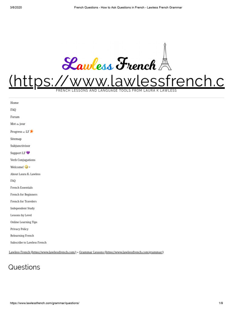 French Questions How To Ask Questions in French Lawless French Grammar ...