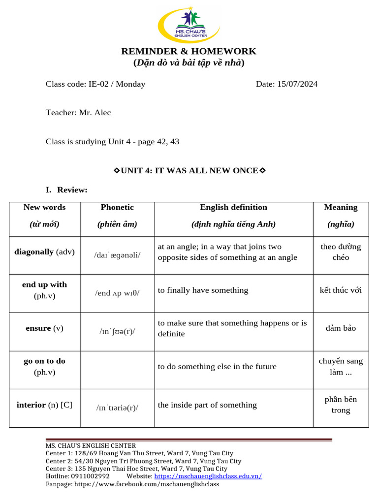Unit 4 Homework Reminder and Review | PDF