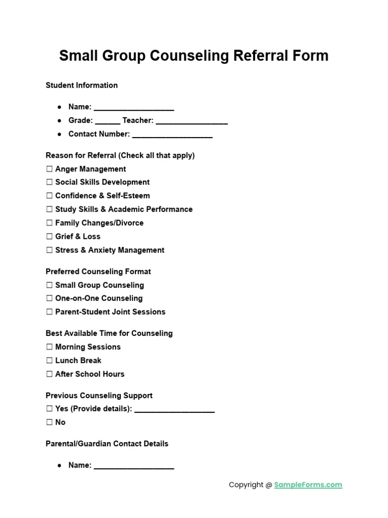 Small Group Counseling Referral Form | PDF