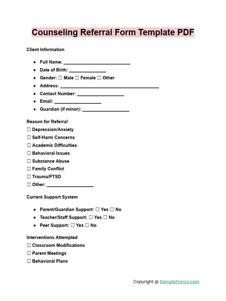 Counseling Referral Form Template PDF | PDF