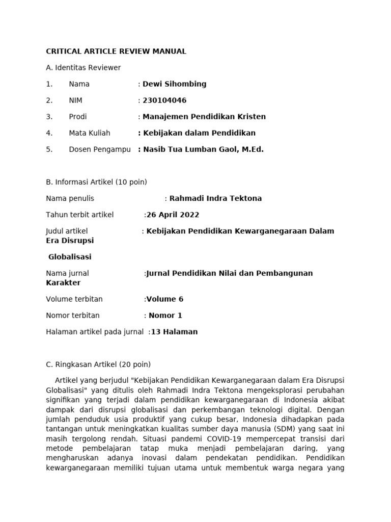 Critical Article Review Manual | PDF