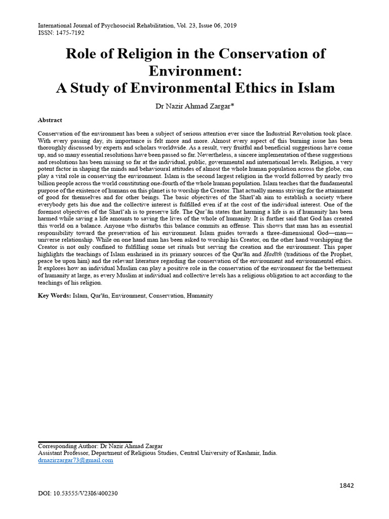 (2019) Role of Religion in The Conservation of Environment | PDF ...