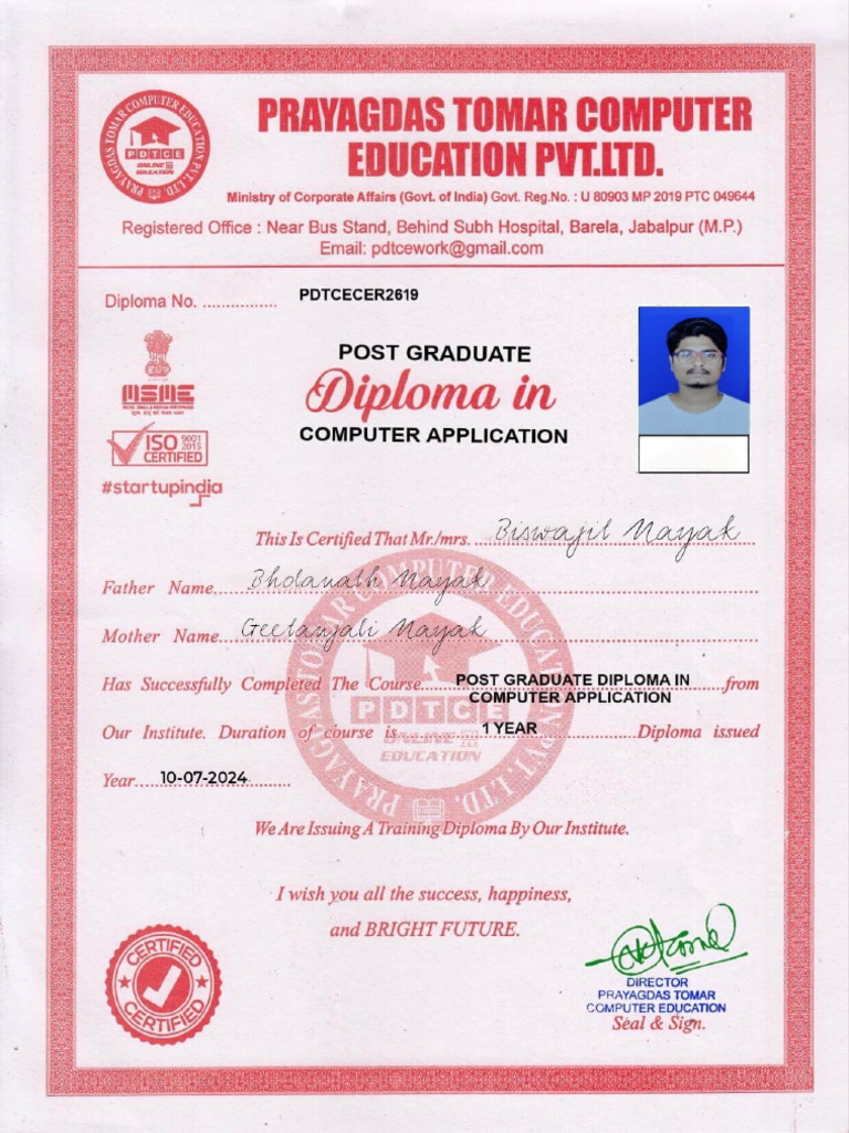 Biswajit Nayak Pgdca Certificate | PDF
