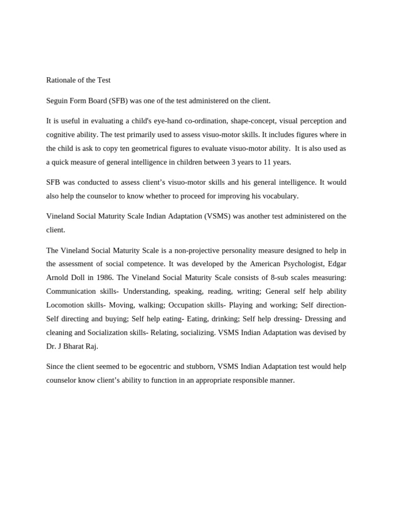 VSMS and SFB Sample Report | PDF | Psychology | Behavioural Sciences