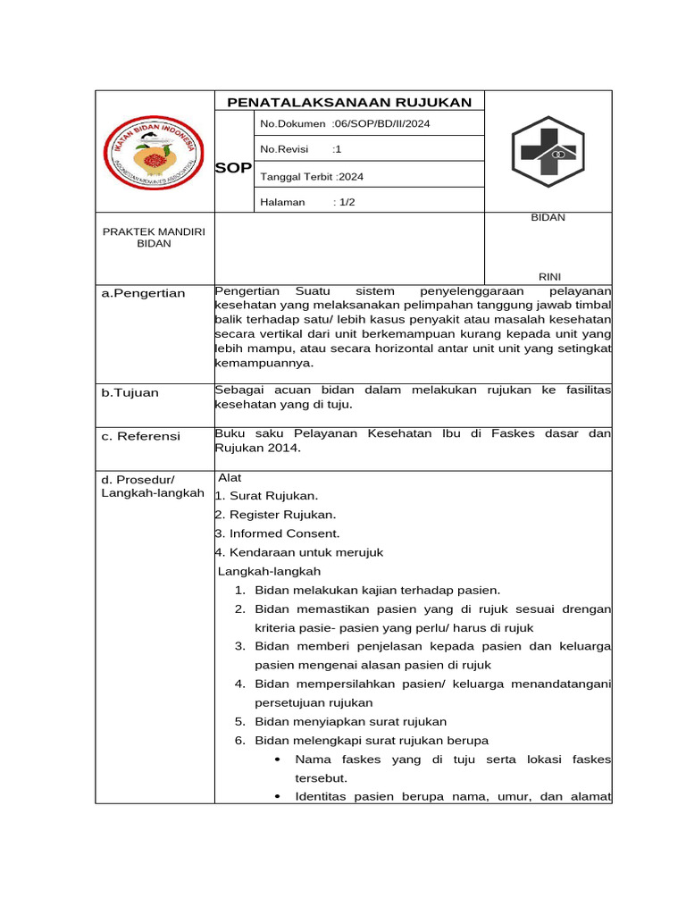 SOP PELAYANAN RUJUKAN | PDF