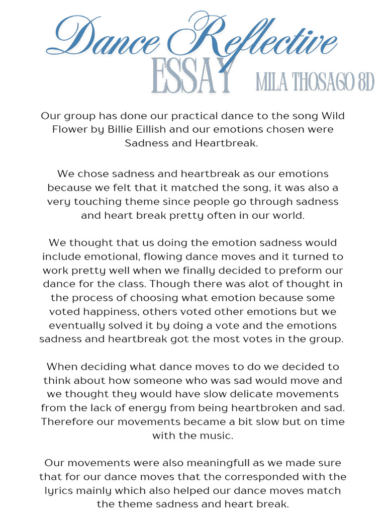 Dance Reflective Essay PDF | PDF