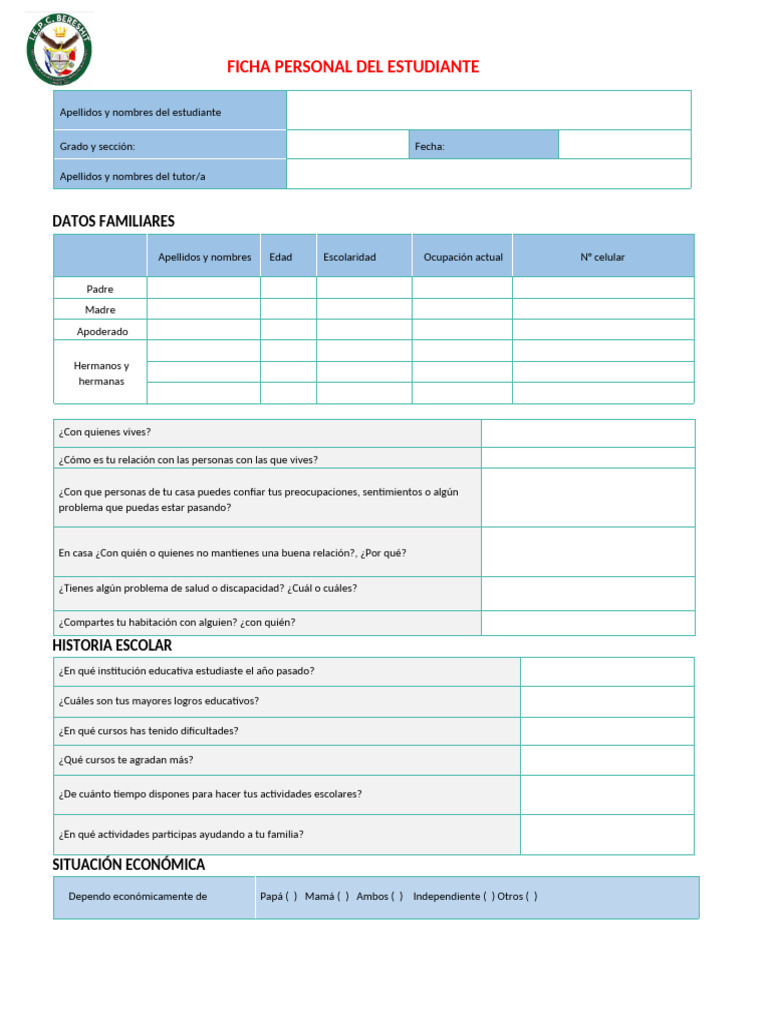 Ficha Personal del Estudiante: Datos Clave | PDF | Escuelas