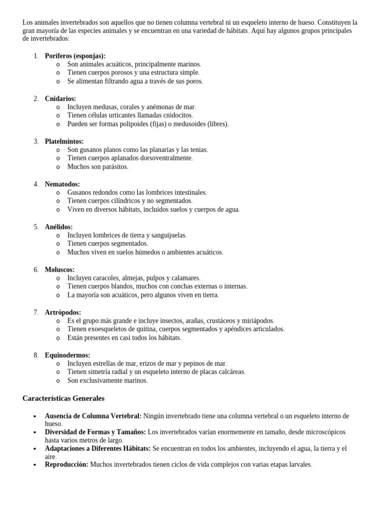 Los Animales Invertebrados Son Aquellos Que No Tienen Columna Vertebral ...