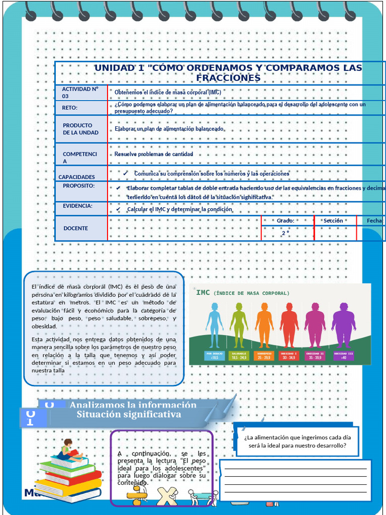 Ficha de Actividad S3 (U1) (2° Grado) - MATEMÁTICA | PDF | Índice de masa corporal | Obesidad